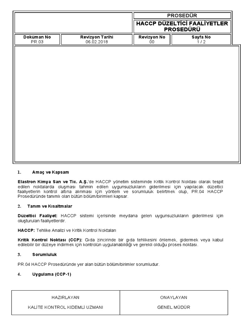 PR.03 HACCP Düzeltici Faaliyetler Prosedürü. Rev00. | PDF