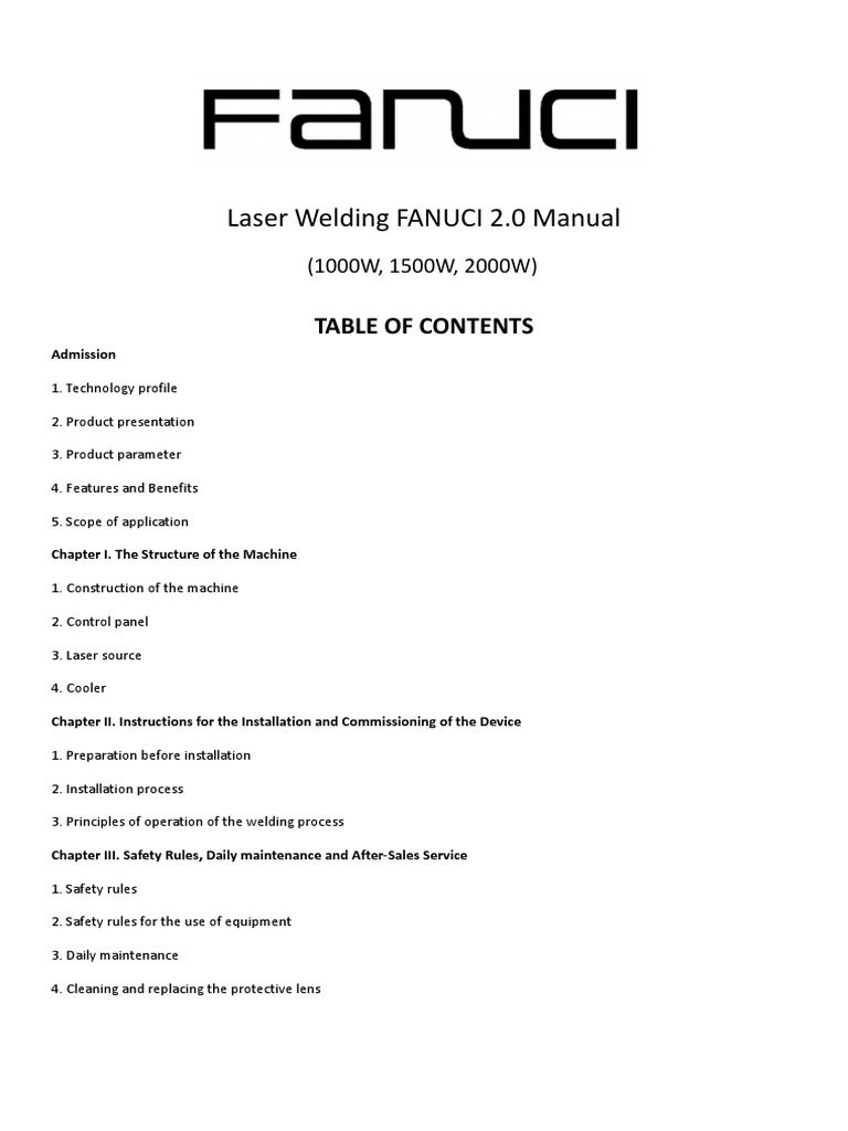 FANUCI Weld 2.0 - User Manual (1000W, 1500W, 2000W) | PDF | Welding ...