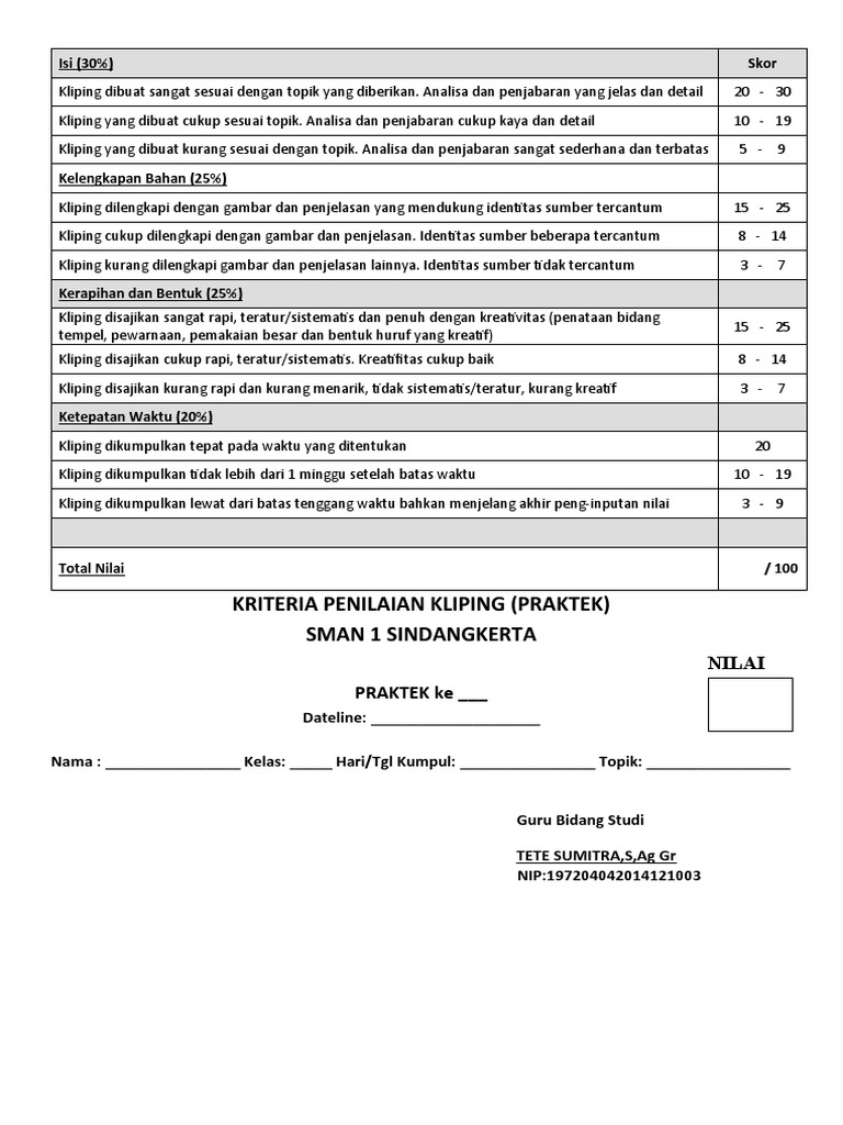 Kriteria Penilaian | PDF