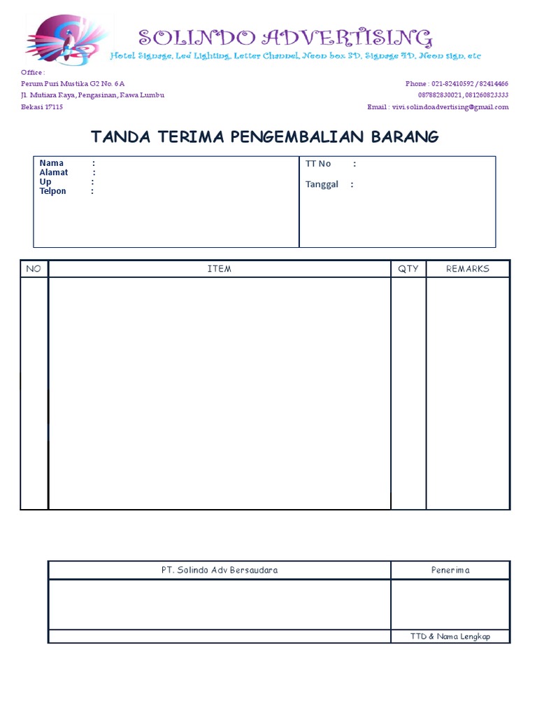 Form Tanda Terima Pengembalian Barang | PDF