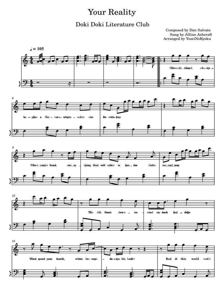 Your Reality Easy Piano Arrangement Dan Salvato Doki Doki Literature ...