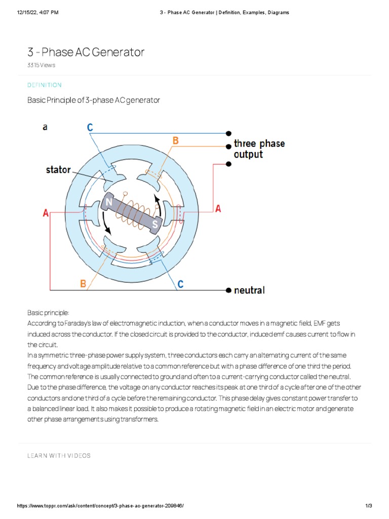 3 - Phase AC Generator - Definition, Examples, Diagrams | PDF