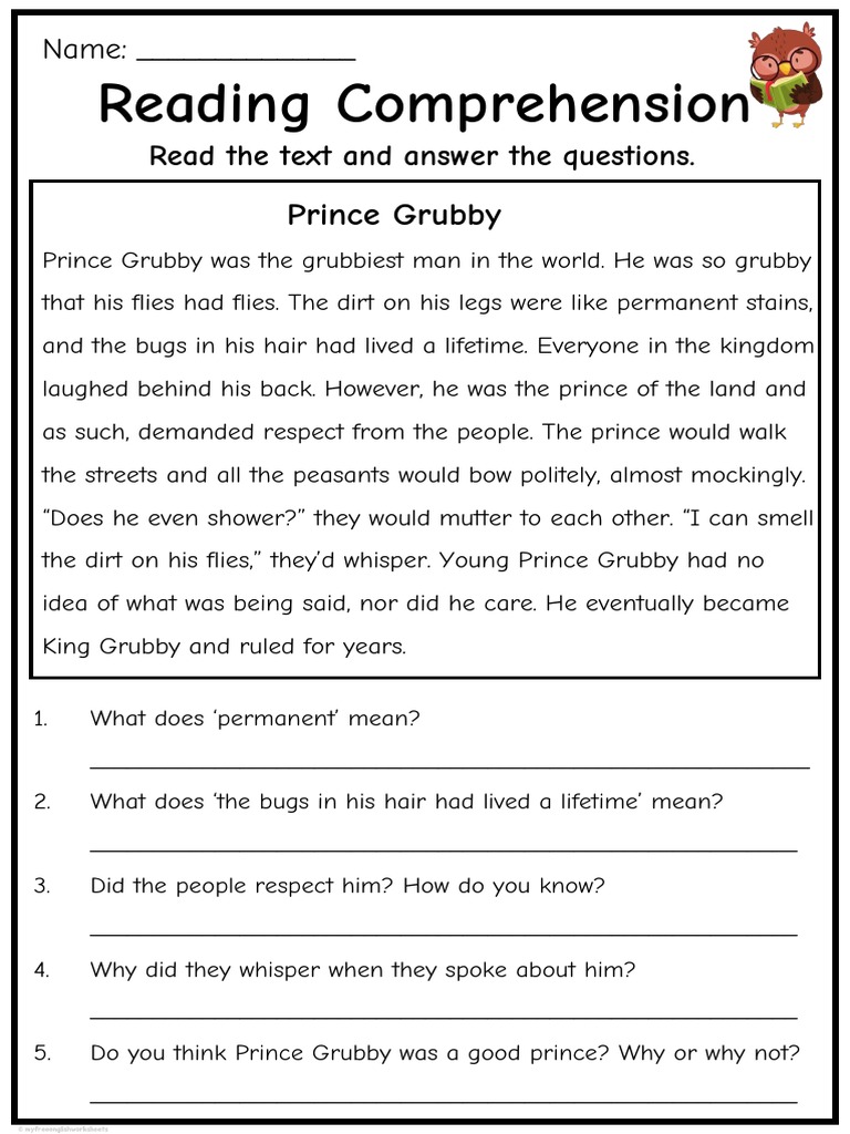 Reading Comprehension Grade 3 Prince Grubby 1 | PDF