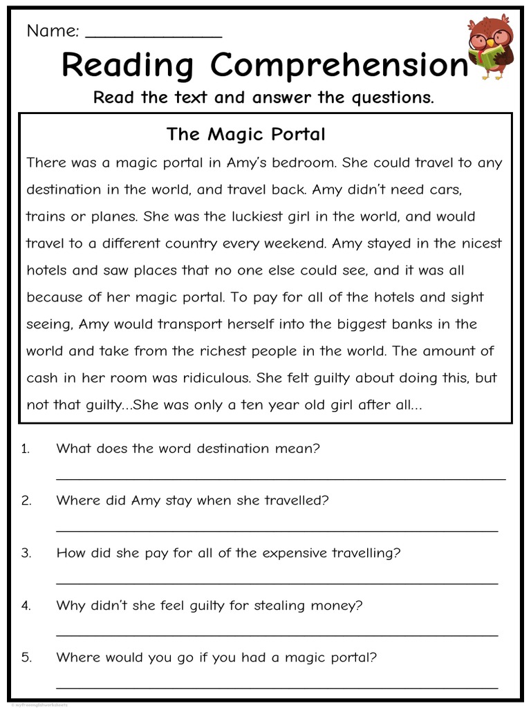 The Magic Portal: Grade 3 Comprehension | PDF | Poetry