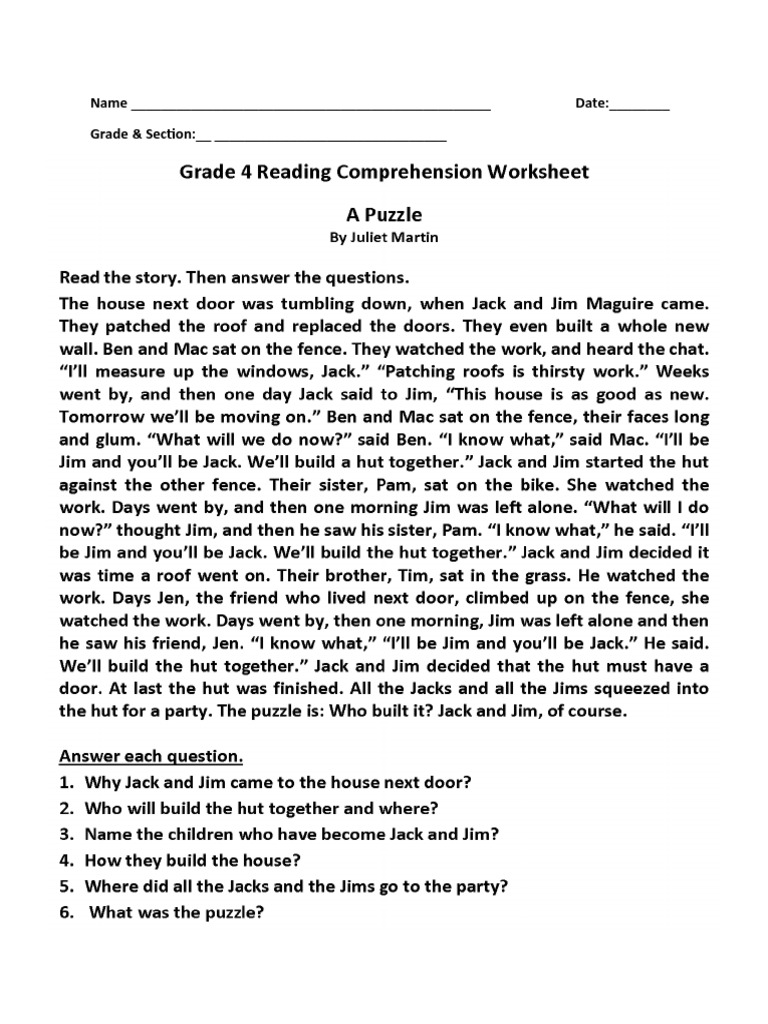 Reading Comprehension G4 | PDF
