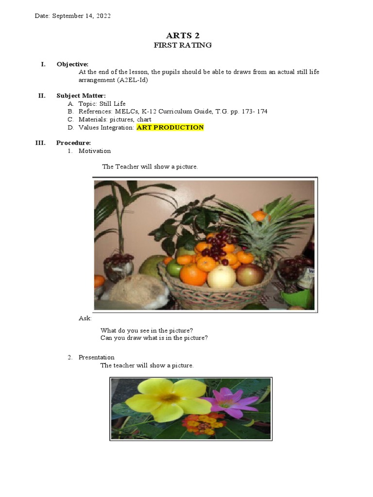 Lesson Plan w4 D3 Arts | PDF