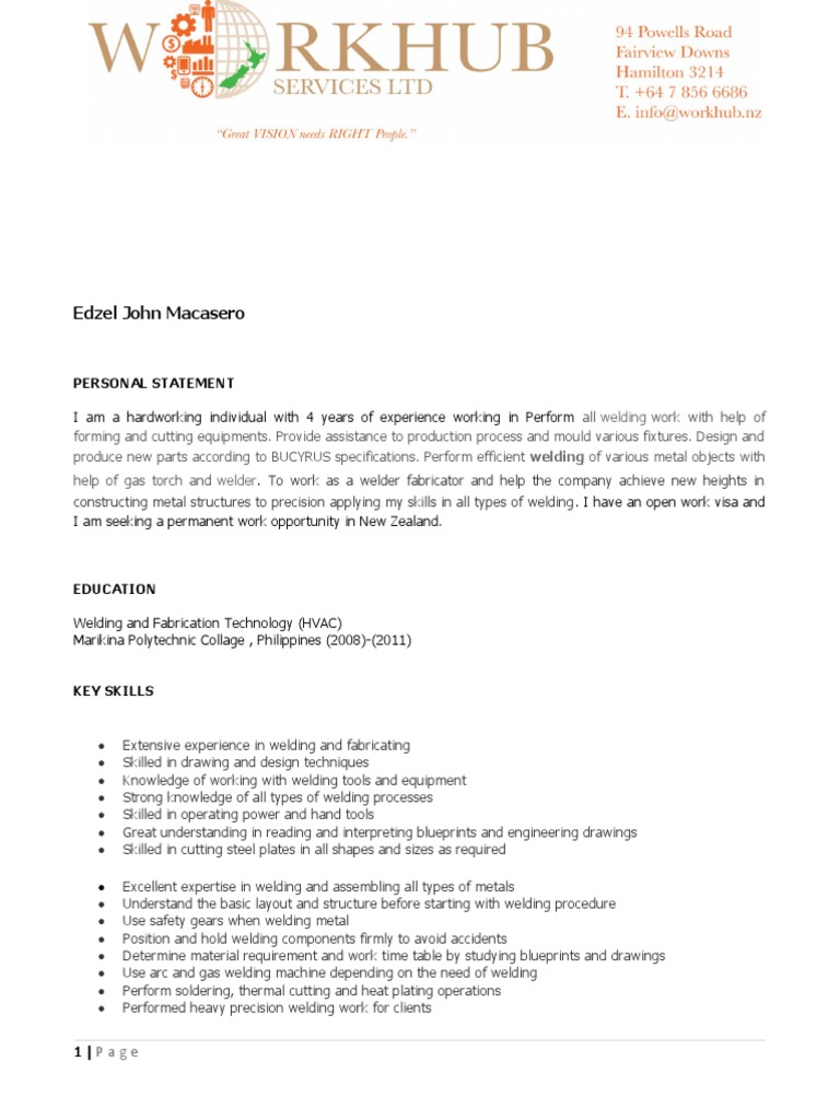 Edzel John Macasero Workhub | PDF | Welding | Construction