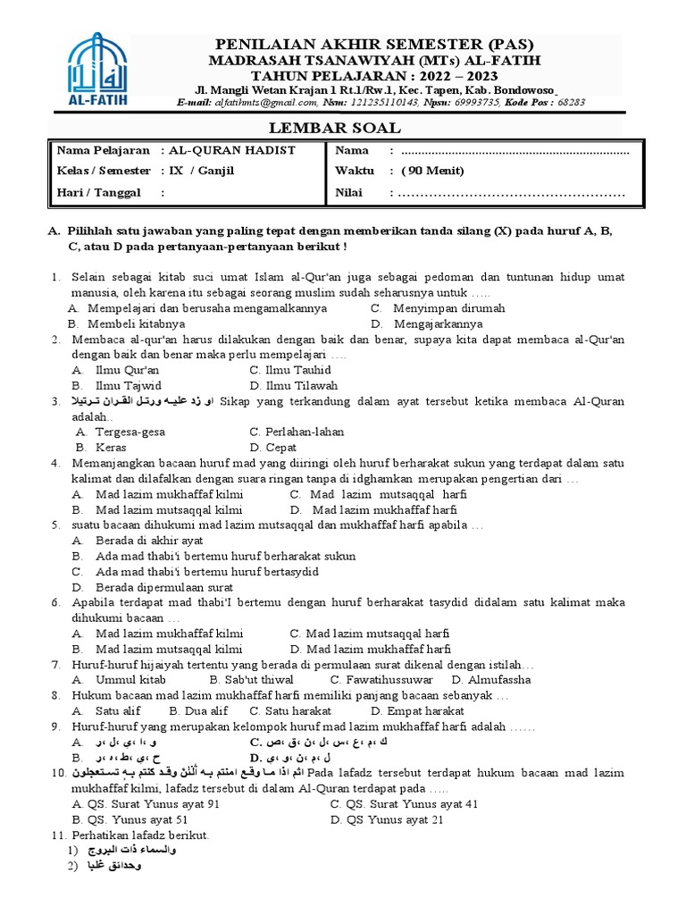 Soal Pas Kelas 9 | PDF