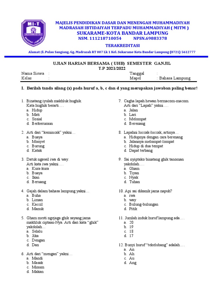 Uhb Kelas 3 (B. Lampung) 2021 S.D 2022 | PDF