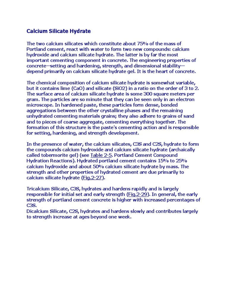 Role of Calcium Silicate Hydrate in Concrete | PDF | Science & Mathematics