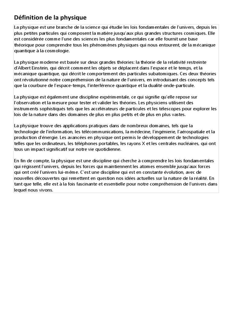 Définition de La Physique | PDF