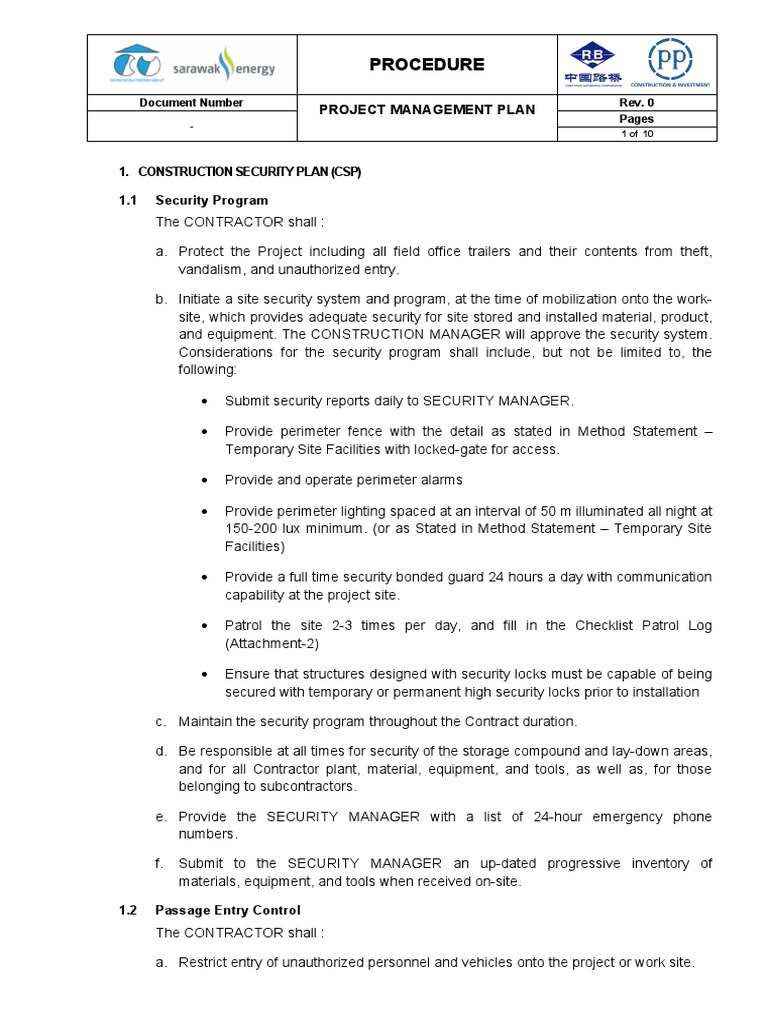 Project Management Plan - Security Management Plan | PDF | Security ...