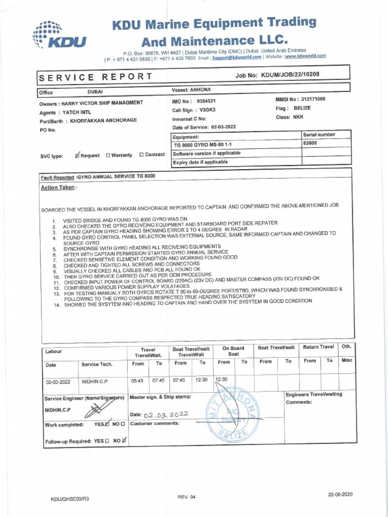 Gyro Service Report PDF | PDF