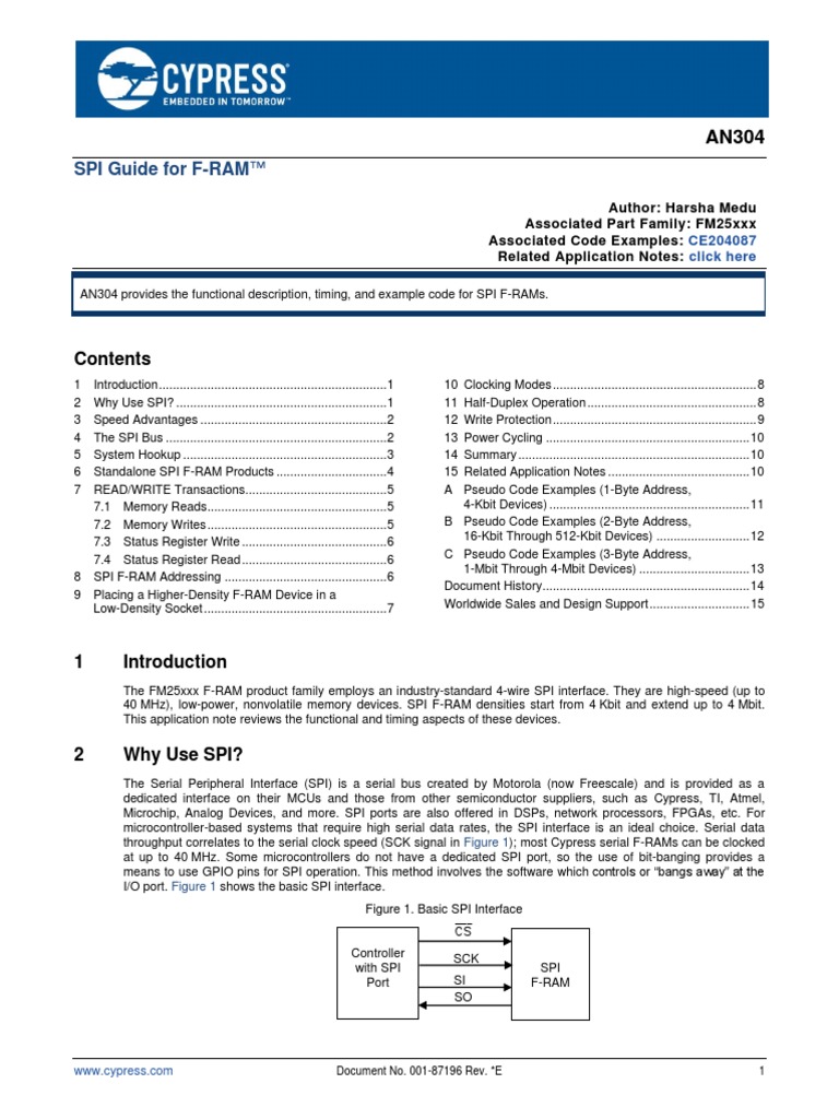 Infineon An304 Spi Guide For F Ram Applicationnotes V02 00 En Download Free Pdf Flash Memory