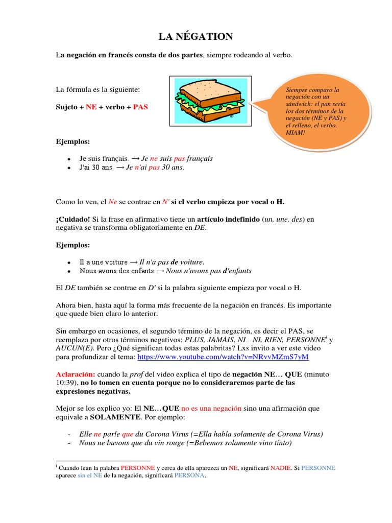 La Negación en Francés: Guía Esencial | PDF