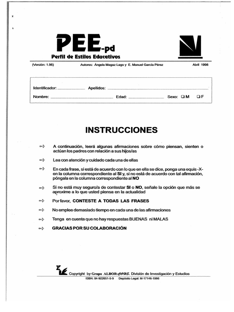 PEE-Perfil de Estilos educativos-PADRES | PDF