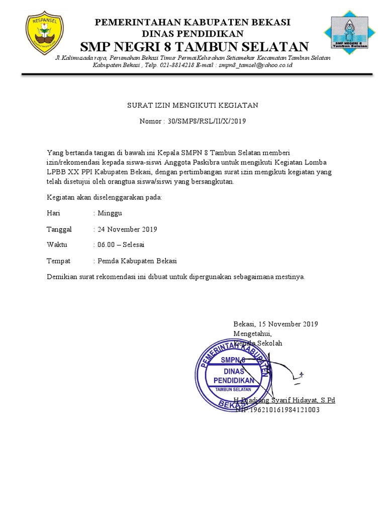 Surat Izin Mengikuti Kegiatan | PDF