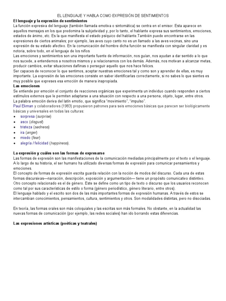 Lenguaje como Expresión de Sentimientos | PDF | Comunicación | Las ...