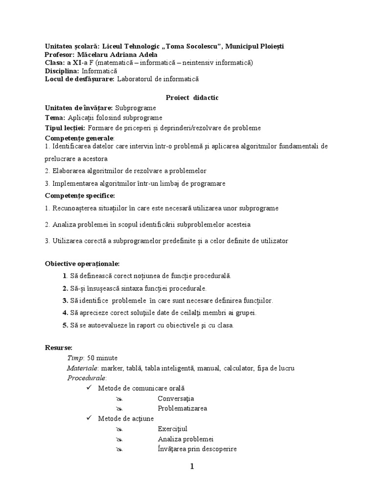 Plan Lectie 11 F | PDF