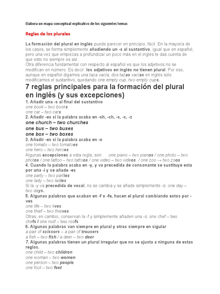 Reglas de Los Plurales Sustantivos Contables y No Contables Adjetivos de Cantidad To Be Presente ...