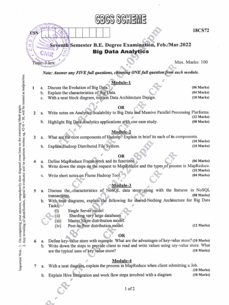 VTU Question Paper of 18CS72 Big Data Analytics Feb-2022 | PDF