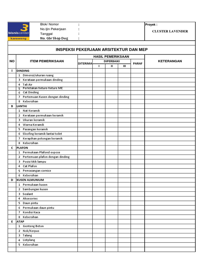 FORM INSPEKSI ARSITEKTUR Baru Aja | PDF