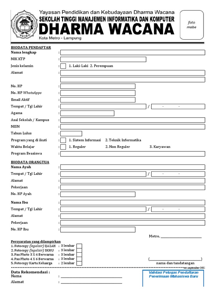 Formulir Pendaftaran MABA 22-23 | PDF