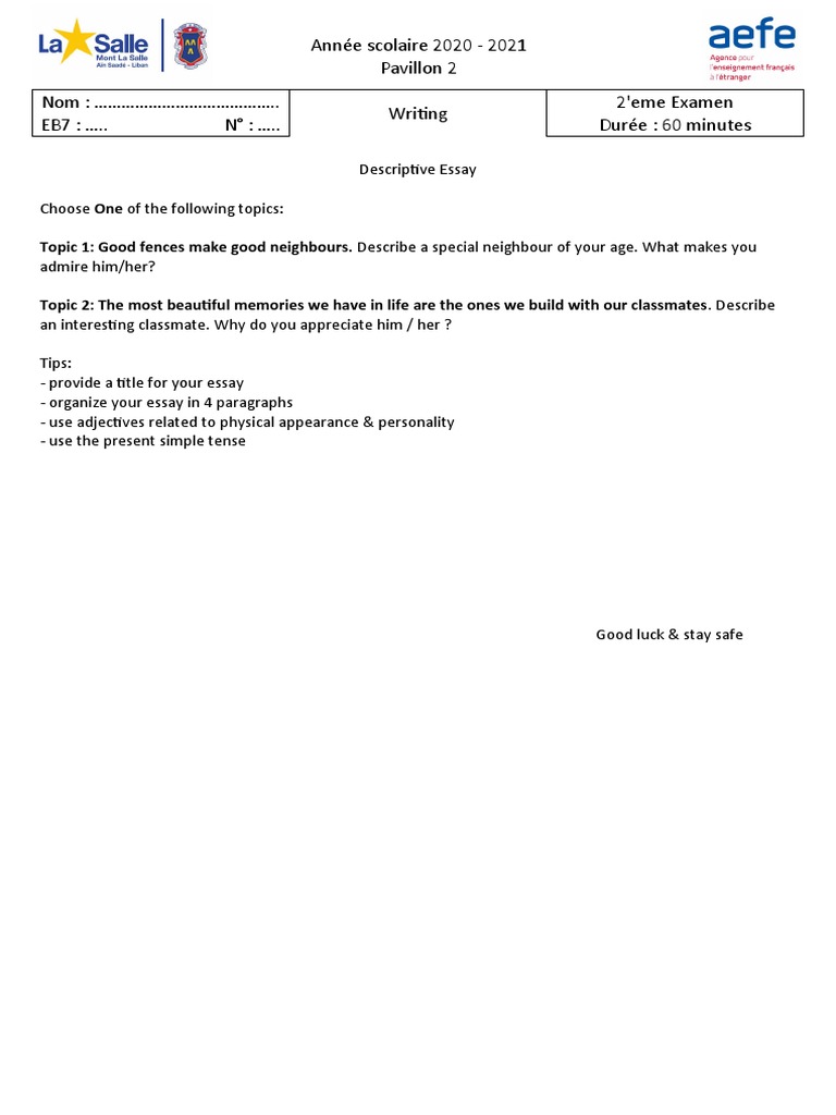 Grade 7 - Writing Test | PDF