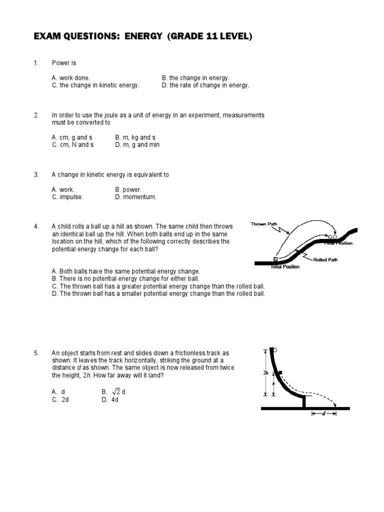 Exam Questions: Energy (Grade 11 Level) | PDF | Friction | Kinetic Energy