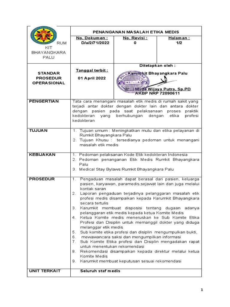 SOP Penanganan Etik Medis | PDF