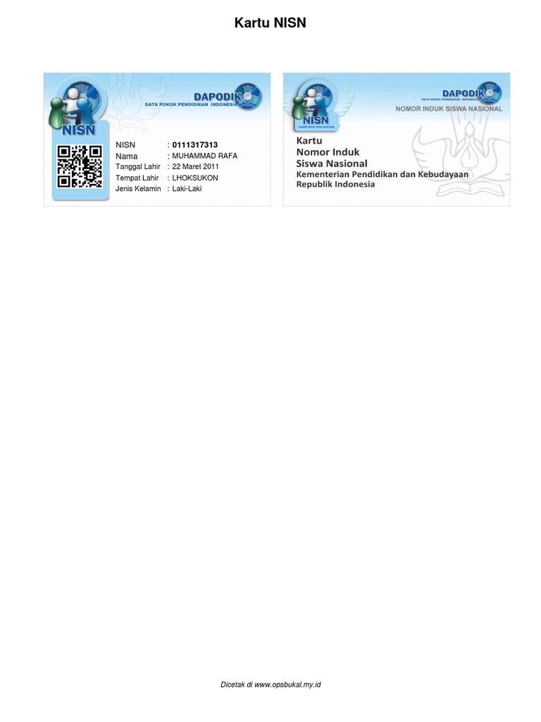 Kartu Nisn Muhammad Rafa | PDF