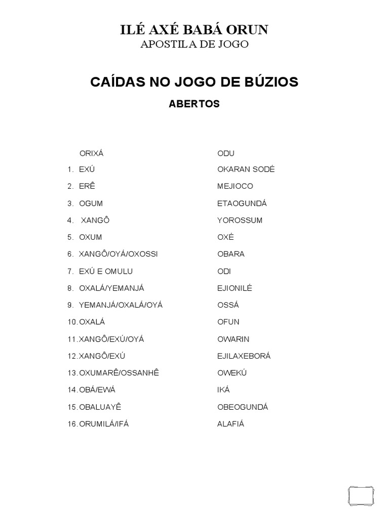 Apostila de jogo de búzios com descrições de Odus e ebos | PDF | Amor ...