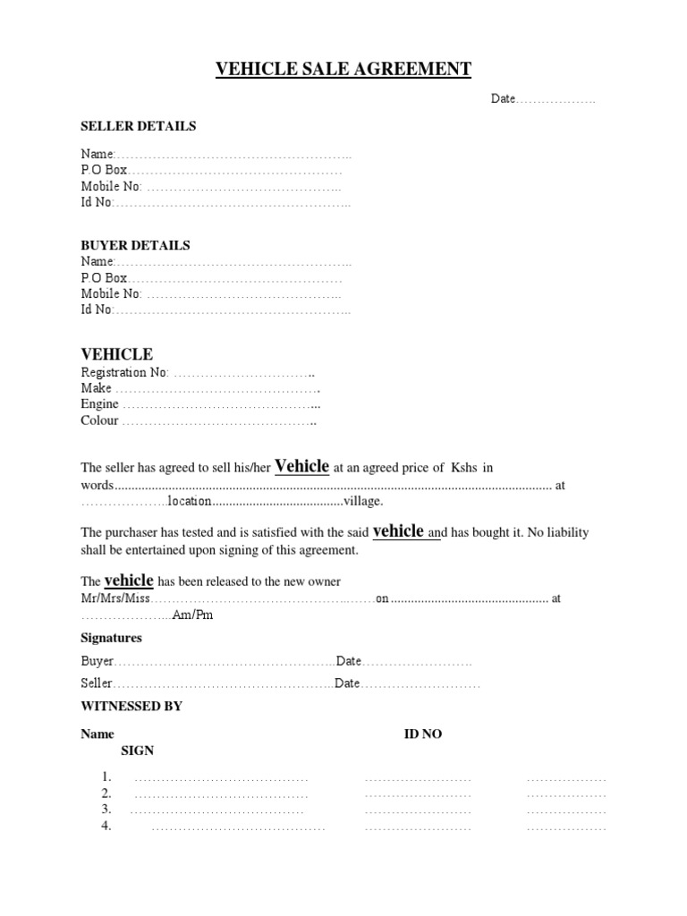 Vehicle Sale Agreement | PDF