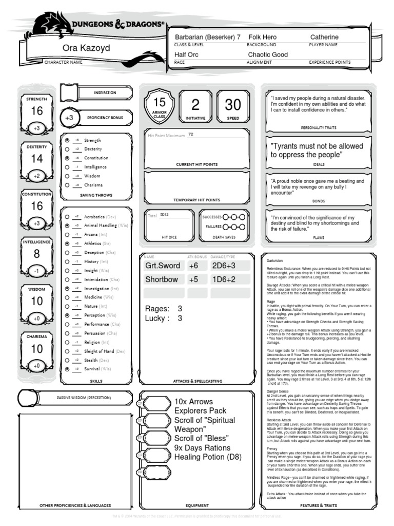 LVL 7 Half Orc Barbarian | PDF | Role Playing Games | Gaming