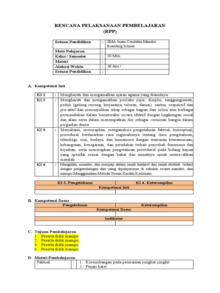 Template RPP Baru - 1 | PDF