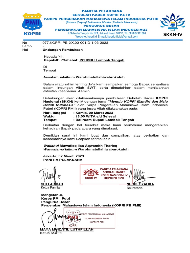 Undangan Pembukaan - Docx PC IPNU Lombok Tengah | PDF