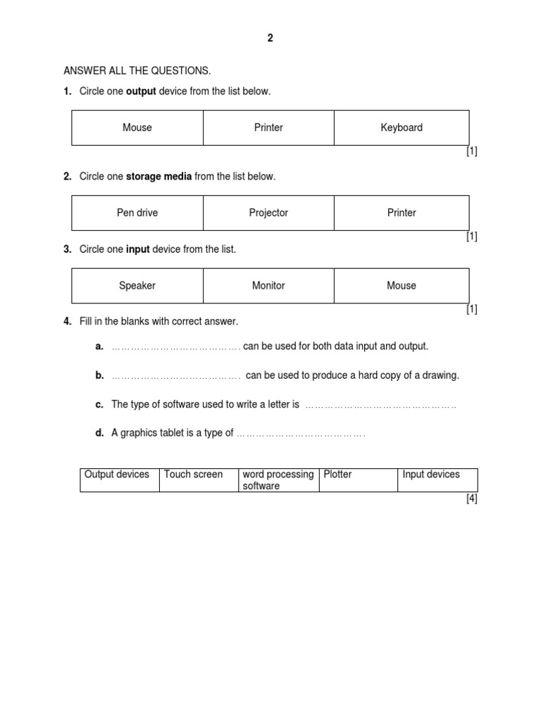 Grade 5 ICT Exam Practice Questions | PDF | Input/Output | Image Scanner