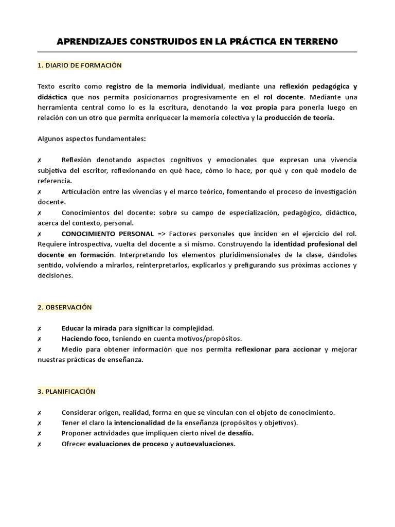 Aprendizajes Construidos en La PR Ctica en Terreno | PDF | Maestros ...