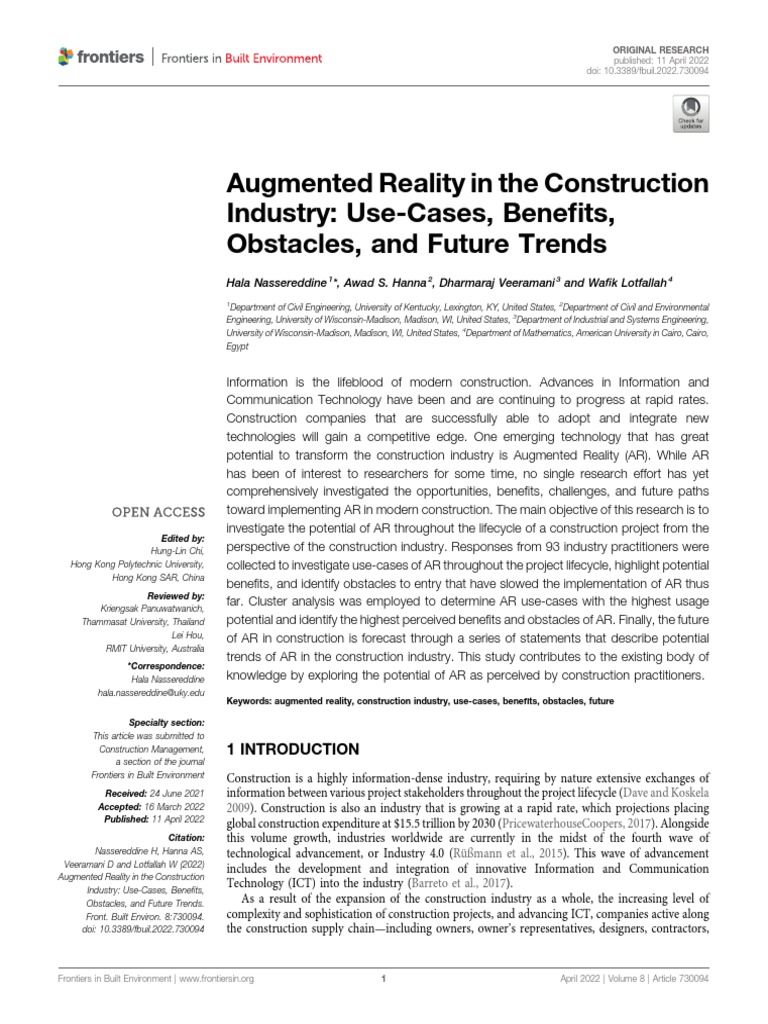 Augmented Reality in The Construction Industry - Use Cases PDF | PDF | Augmented Reality ...