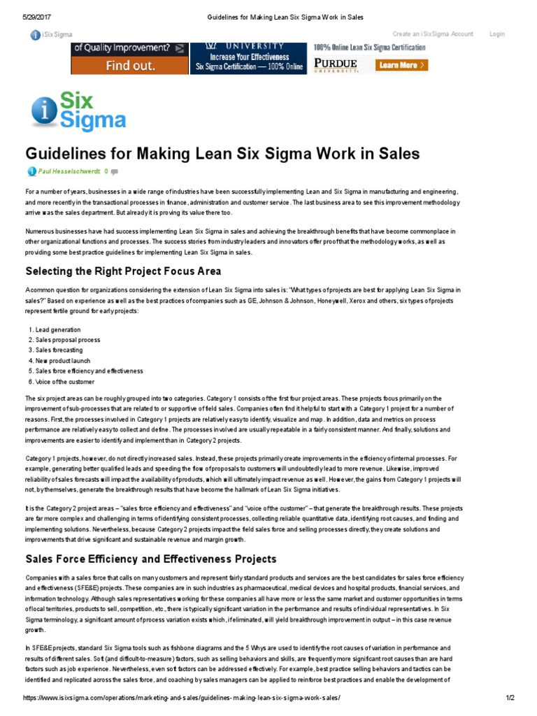 Guidelines For Making Lean Six Sigma Work in Sales | PDF | Sales | Six ...