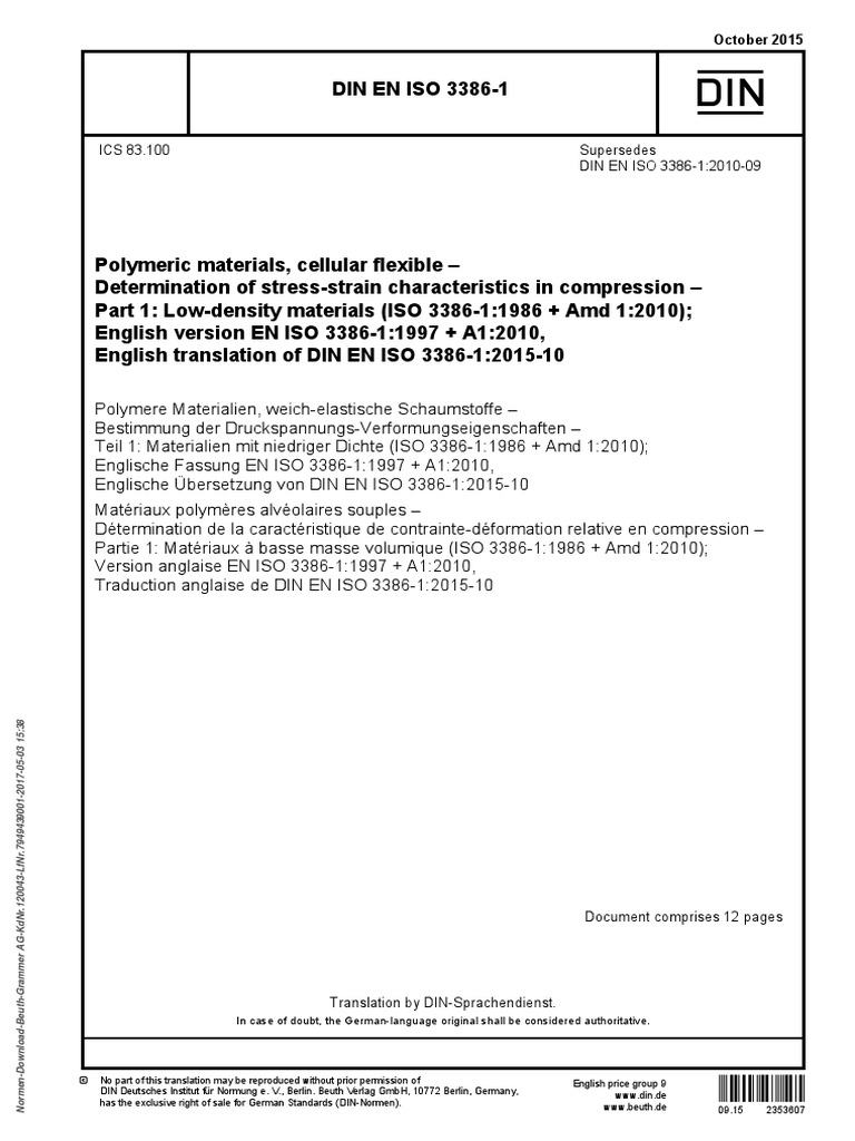 Din - en - Iso - 3386-1 en - 2015 - 10 | PDF | Stress (Mechanics ...