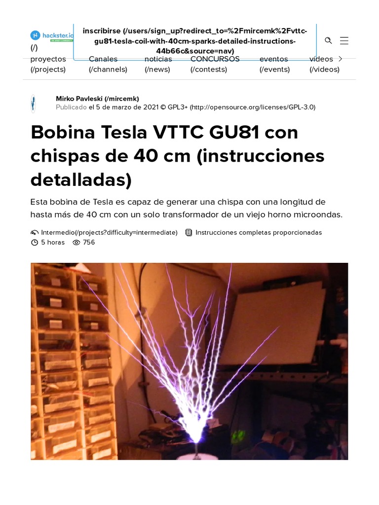 Bobina Tesla VTTC GU81 Con Chispas de 40 CM (Instrucciones Detalladas ...