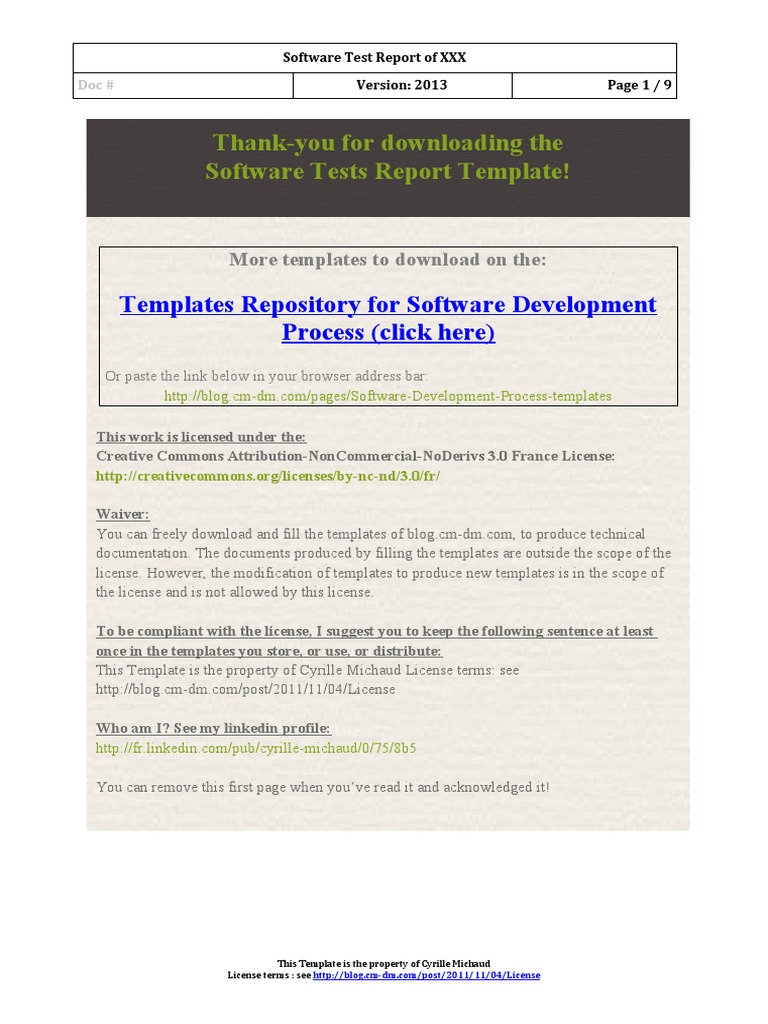 Software Test Report Template 2013 | PDF | Software Testing | Software Bug Software Test Report Template 2013 | PDF | Software Testing | Software Bug