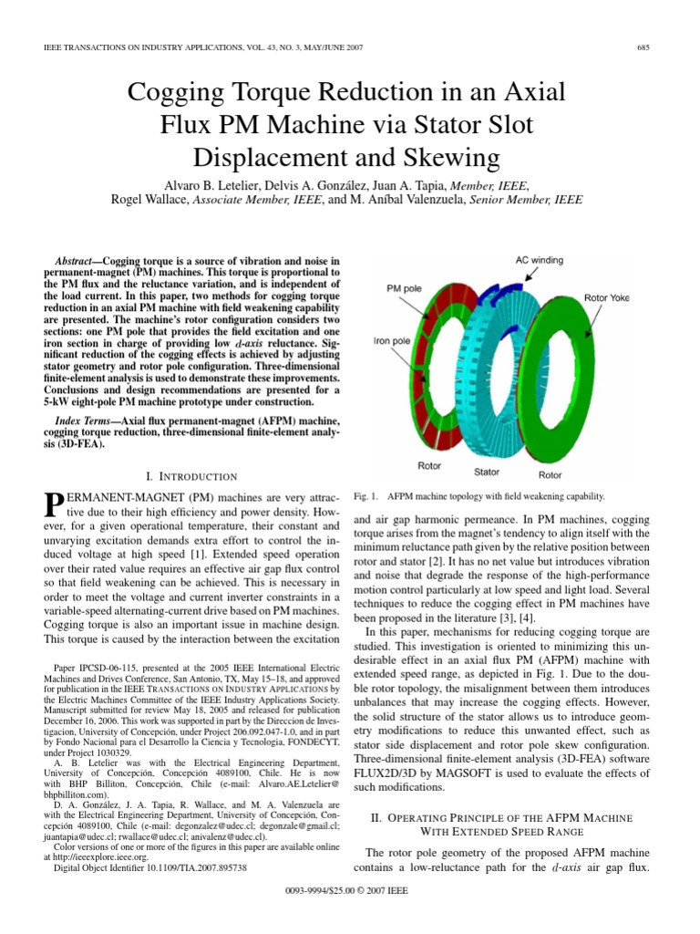 Cogging Torque Reduction in An Axial Flux Machine Via Stator Slot Displacement and Skewing PDF ...
