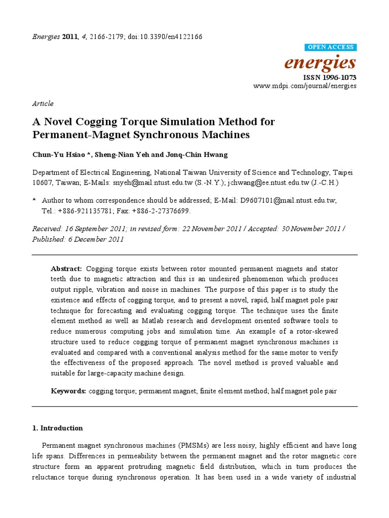 A Novel Cogging Torque Simulation Method For Permanent Magnet Synchronous Machines | Download ...
