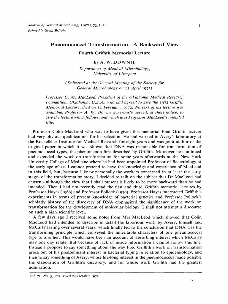 A Backward View of Pneumococcal Transformation: Exploring the Origins ...
