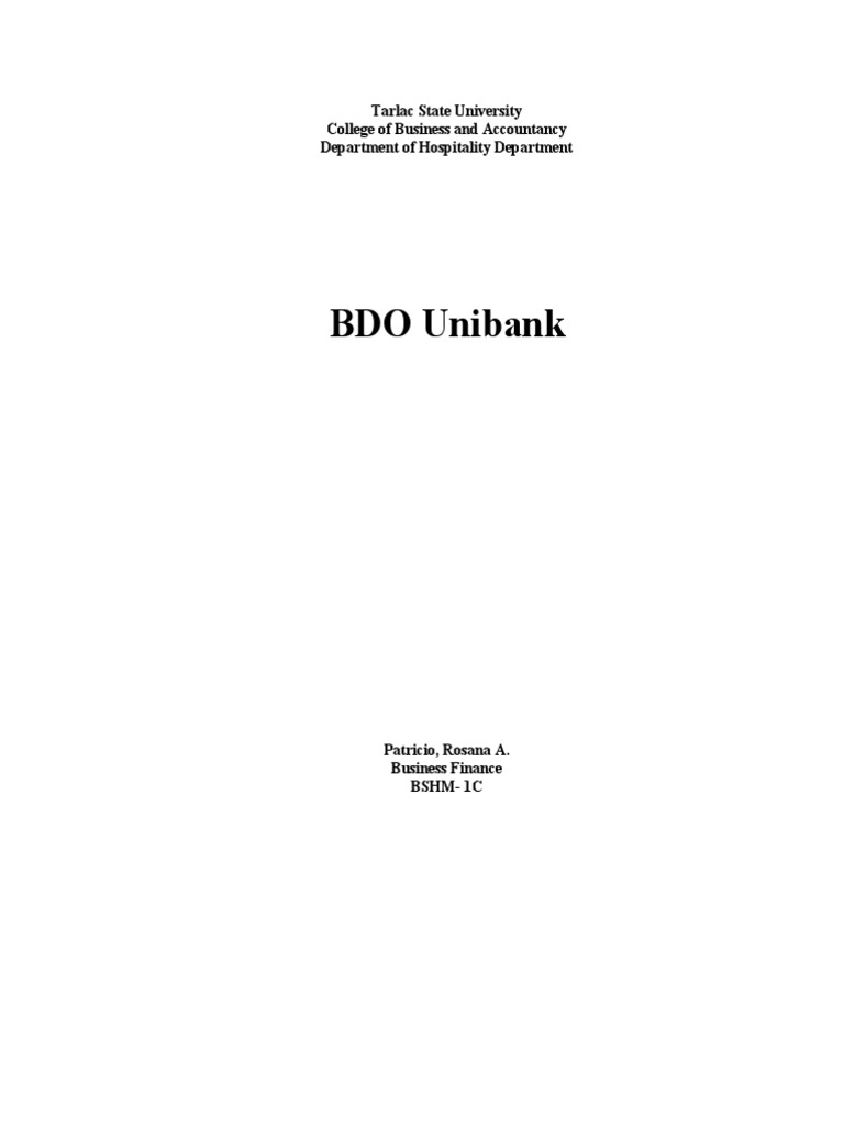 An Analysis of BDO Unibank's Operations, Financial Performance, and ...