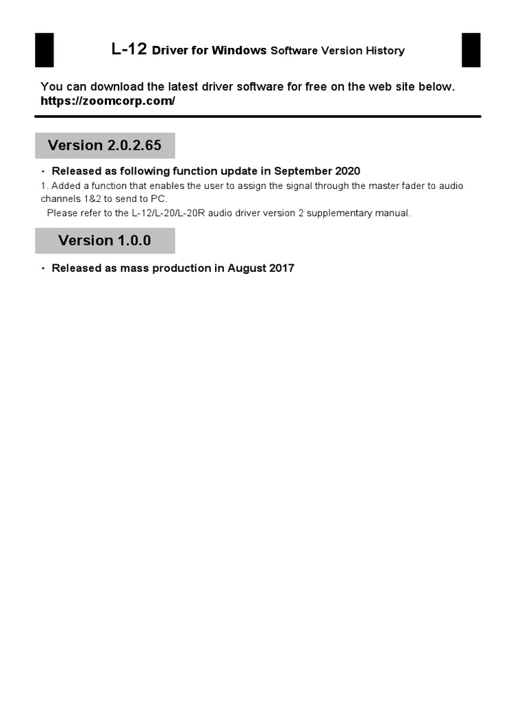L-12 - Driver - Windows - Software Version History - 20265 - en PDF | PDF