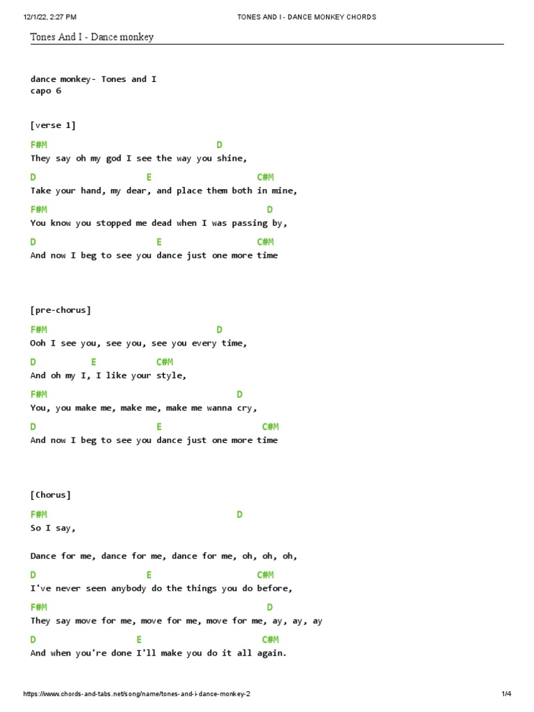 Tones and I - Dance Monkey Chords | PDF | Song Structure | Songs