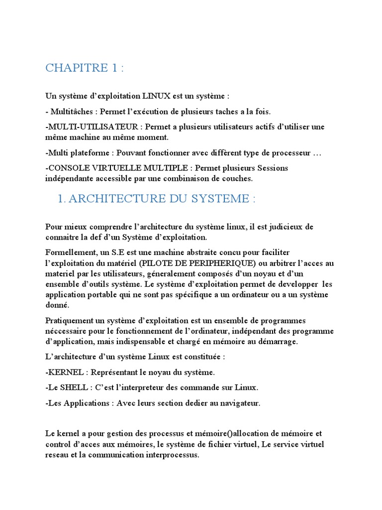 Introduction à Linux : Concepts Clés | PDF | Kernel (Système d'exploitation) | Système d ...